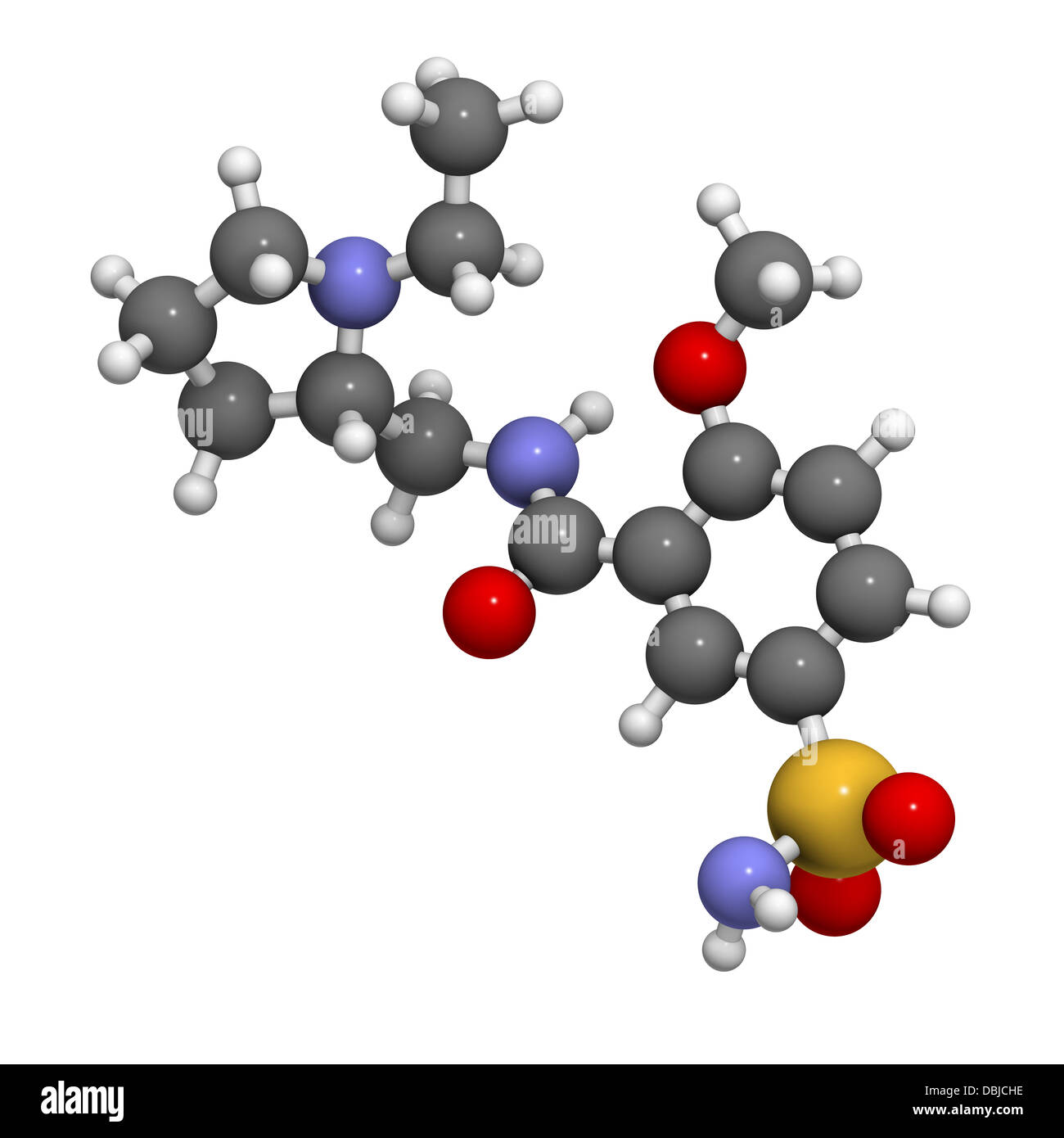 Sulpiride antipsychotic (neuroleptic) drug, chemical structure. Atoms ...