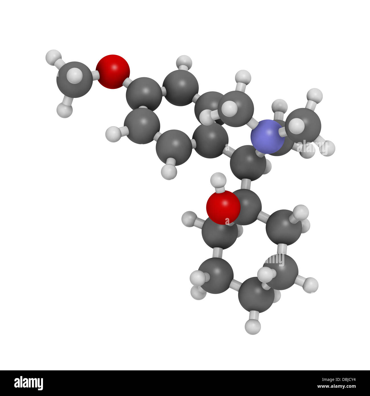 Venlafaxine antidepressant drug (SNRI class), chemical structure. Atoms ...
