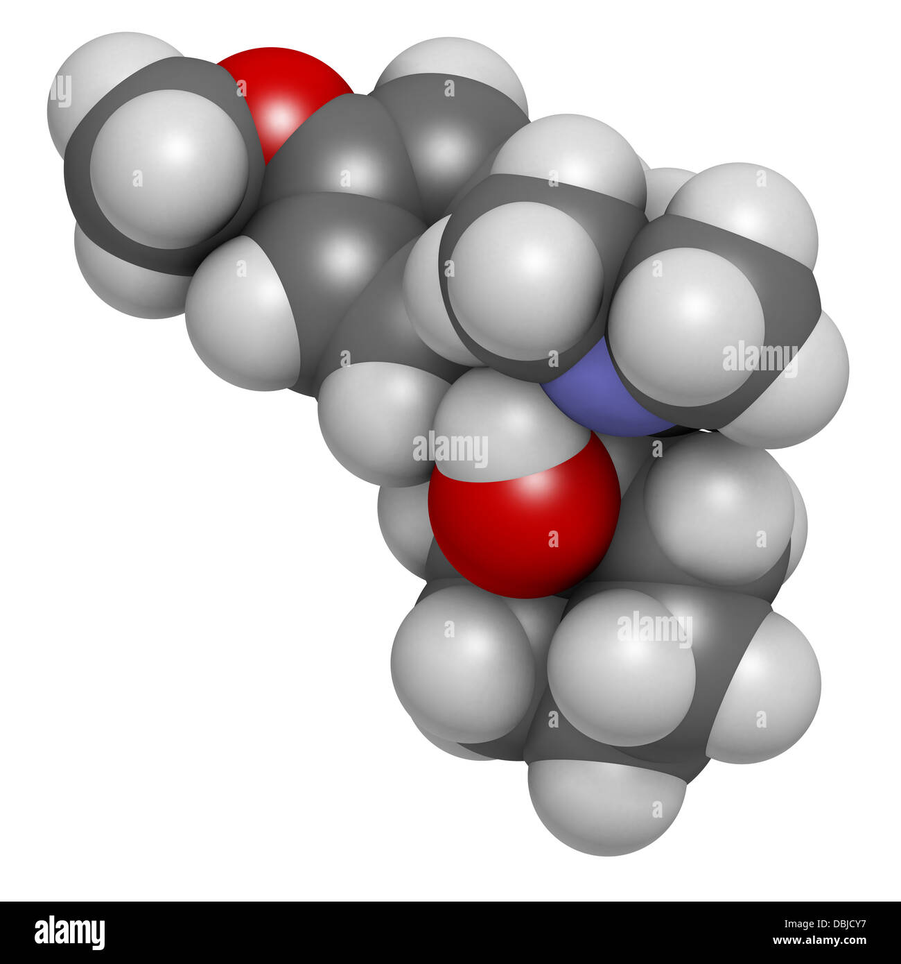 Venlafaxine antidepressant drug (SNRI class), chemical structure. Atoms ...