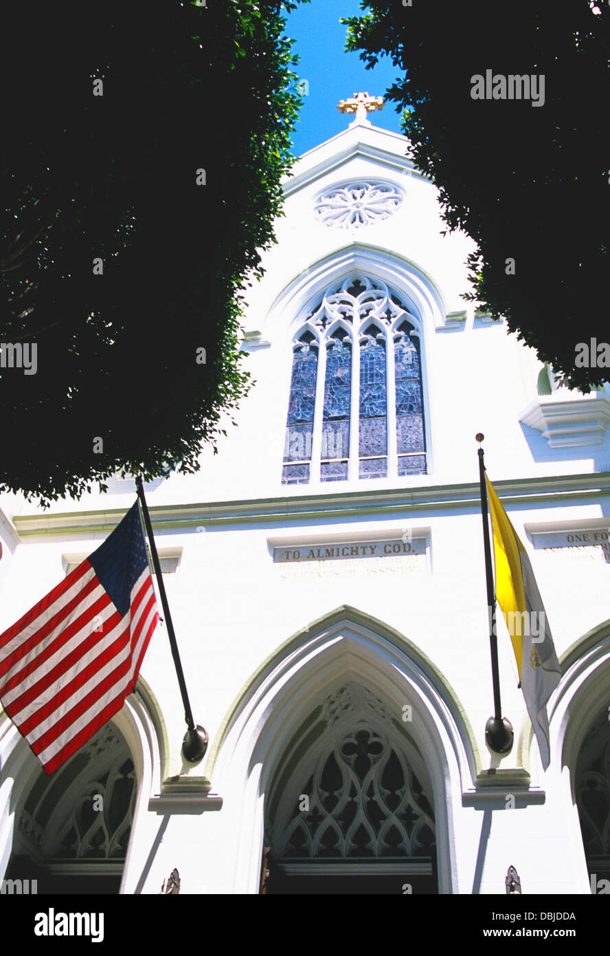 catholic church in San Francisco's North Beach displays flags Stock ...