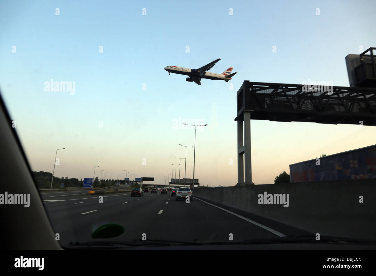 British Airways Aeroplane Flying Over Motorway Approach to Heathrow ...
