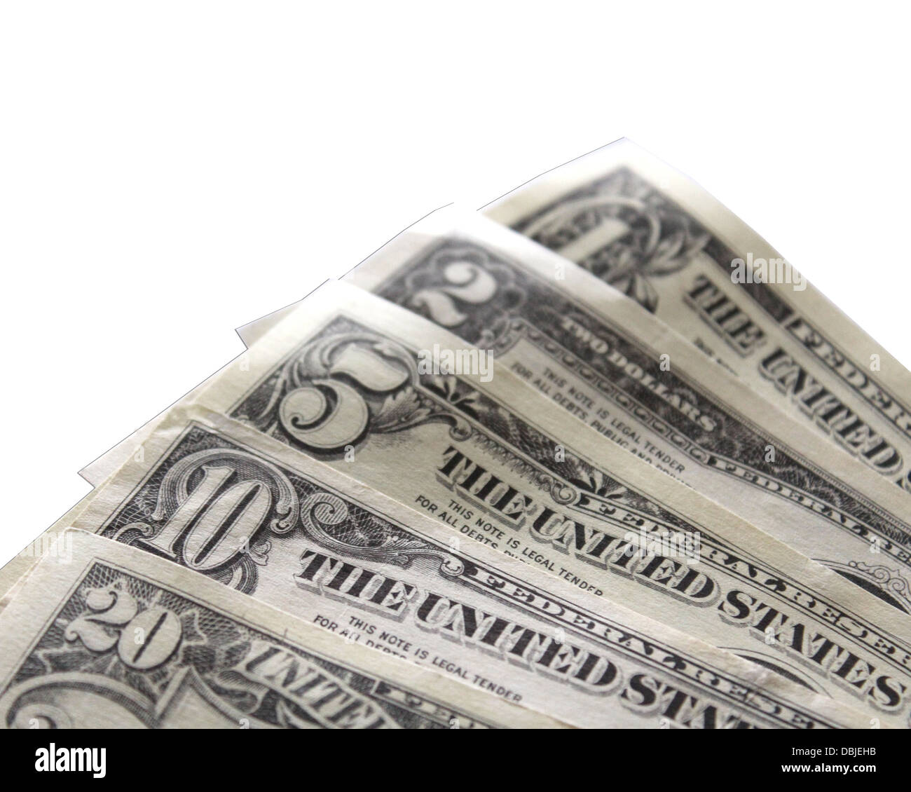 Some dollar banknotes isolated on a white background Stock Photo - Alamy