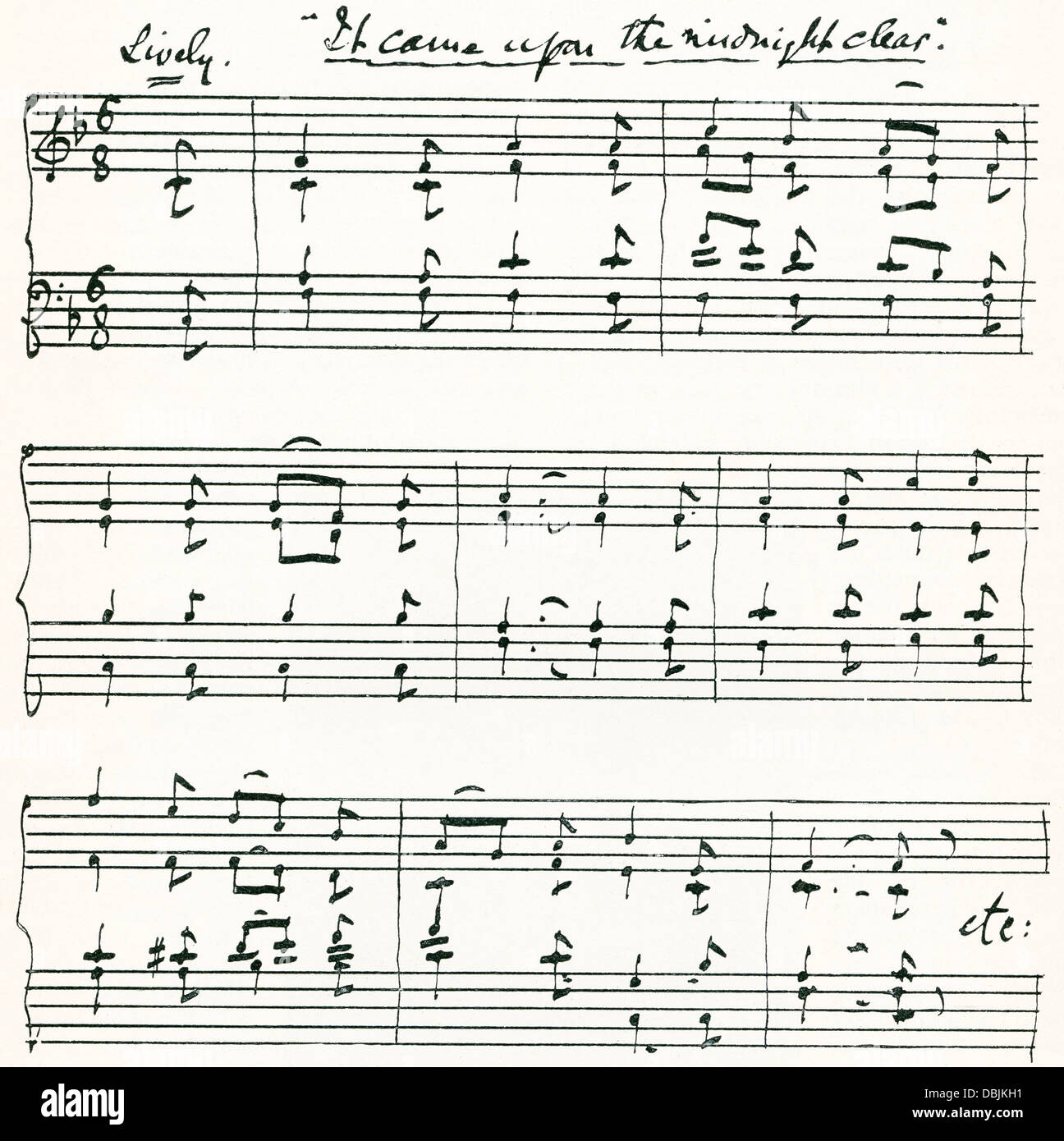 Facsimile of the first bars of "It Came Upon The Midnight Clear" by Sir ...