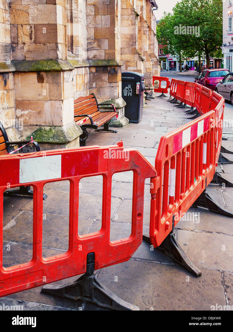 Safety barriers on a British pavement (sidewalk) in central York, UK ...