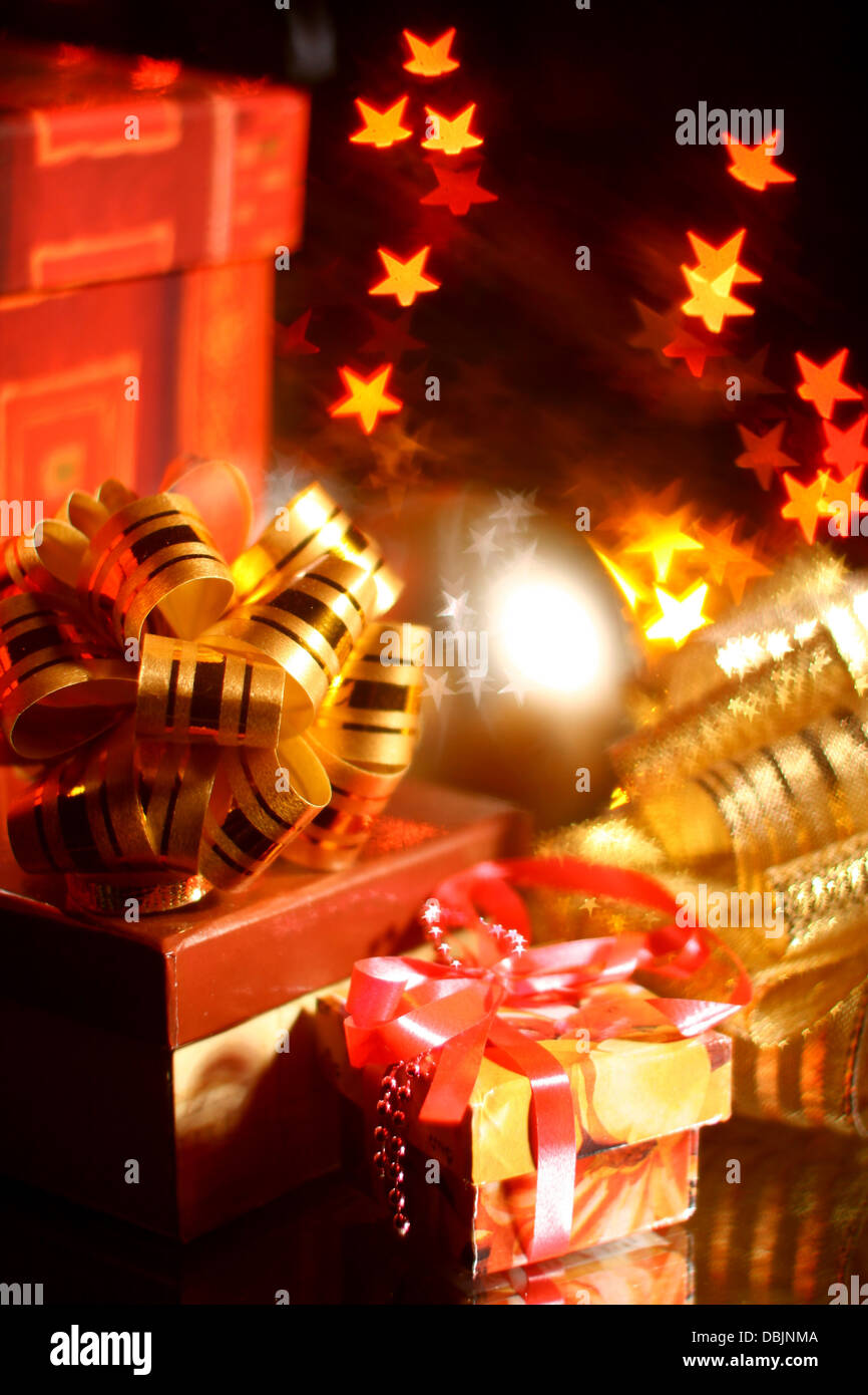 holiday gifts background warm stars Stock Photo - Alamy