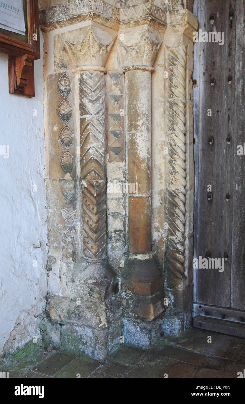 Detail of pillars of the Norman doorway in the parish church of St ...