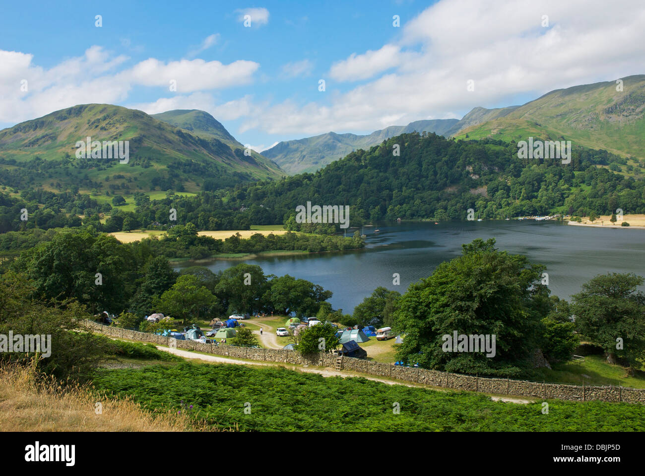 Campsite at Side Farm, overlooking Ullswater, Lake District National ...