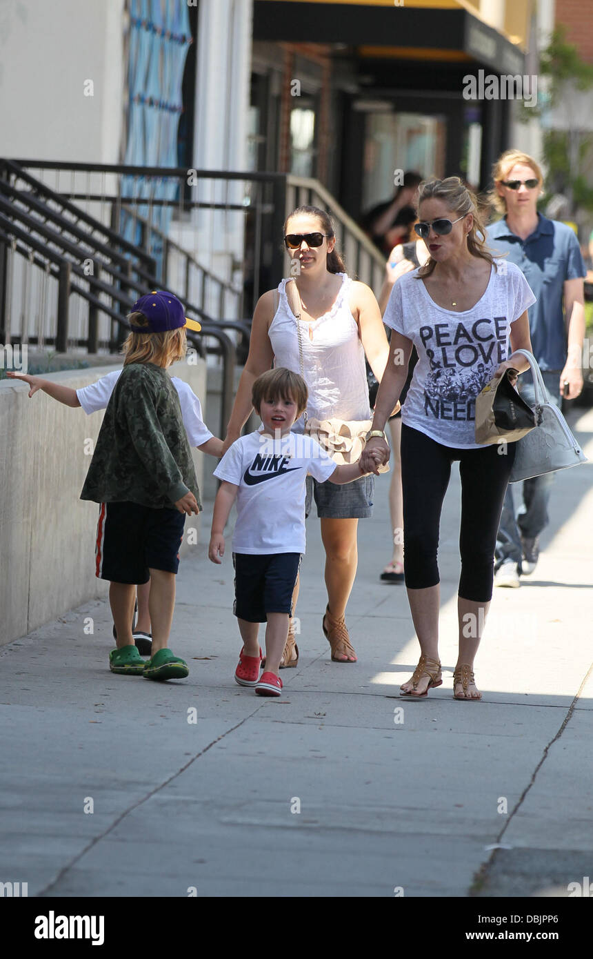 Sharon Stone takes her three adopted sons, Roan Joseph Bronstein, Laird ...