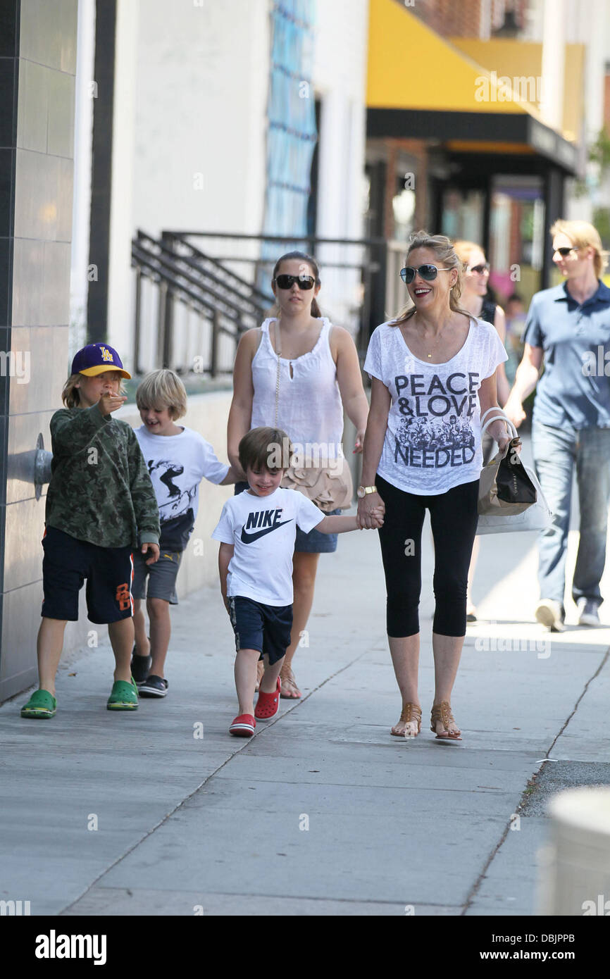 Sharon Stone takes her three adopted sons, Roan Joseph Bronstein, Laird ...