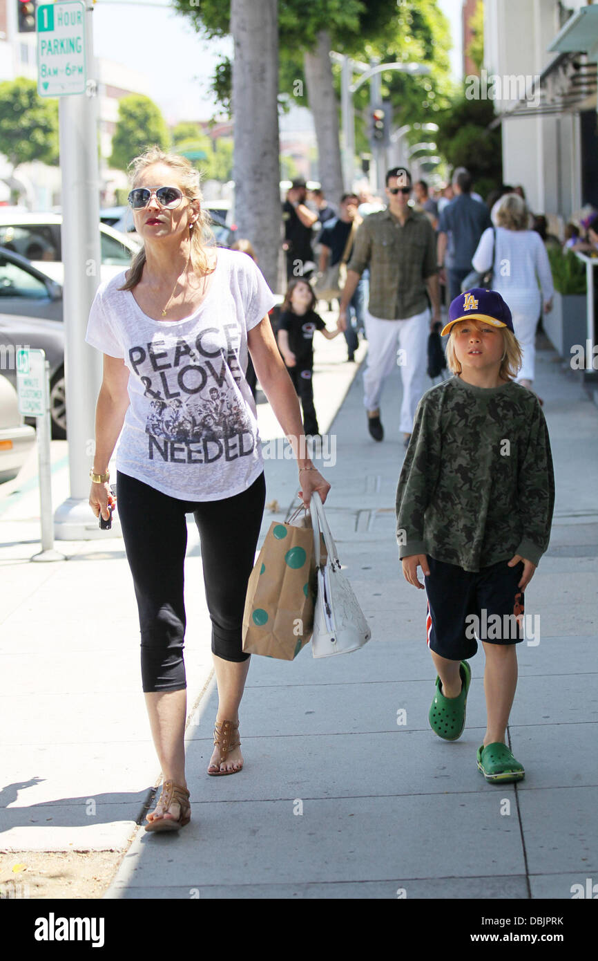 Sharon Stone takes her three adopted sons, Roan Joseph Bronstein, Laird ...
