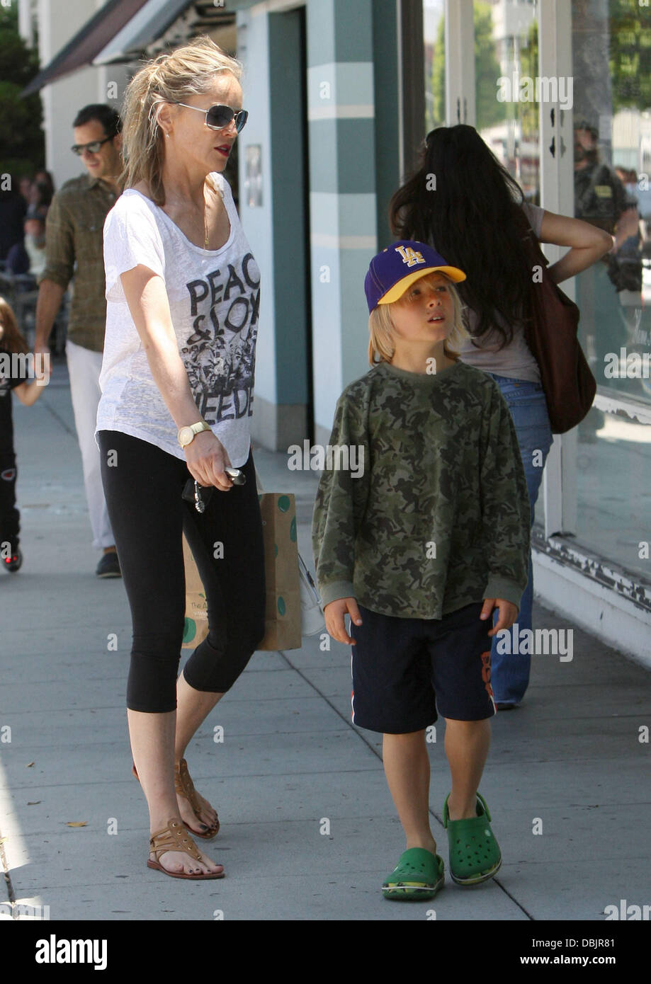 Sharon Stone takes her three adopted sons, Roan Joseph Bronstein, Laird ...