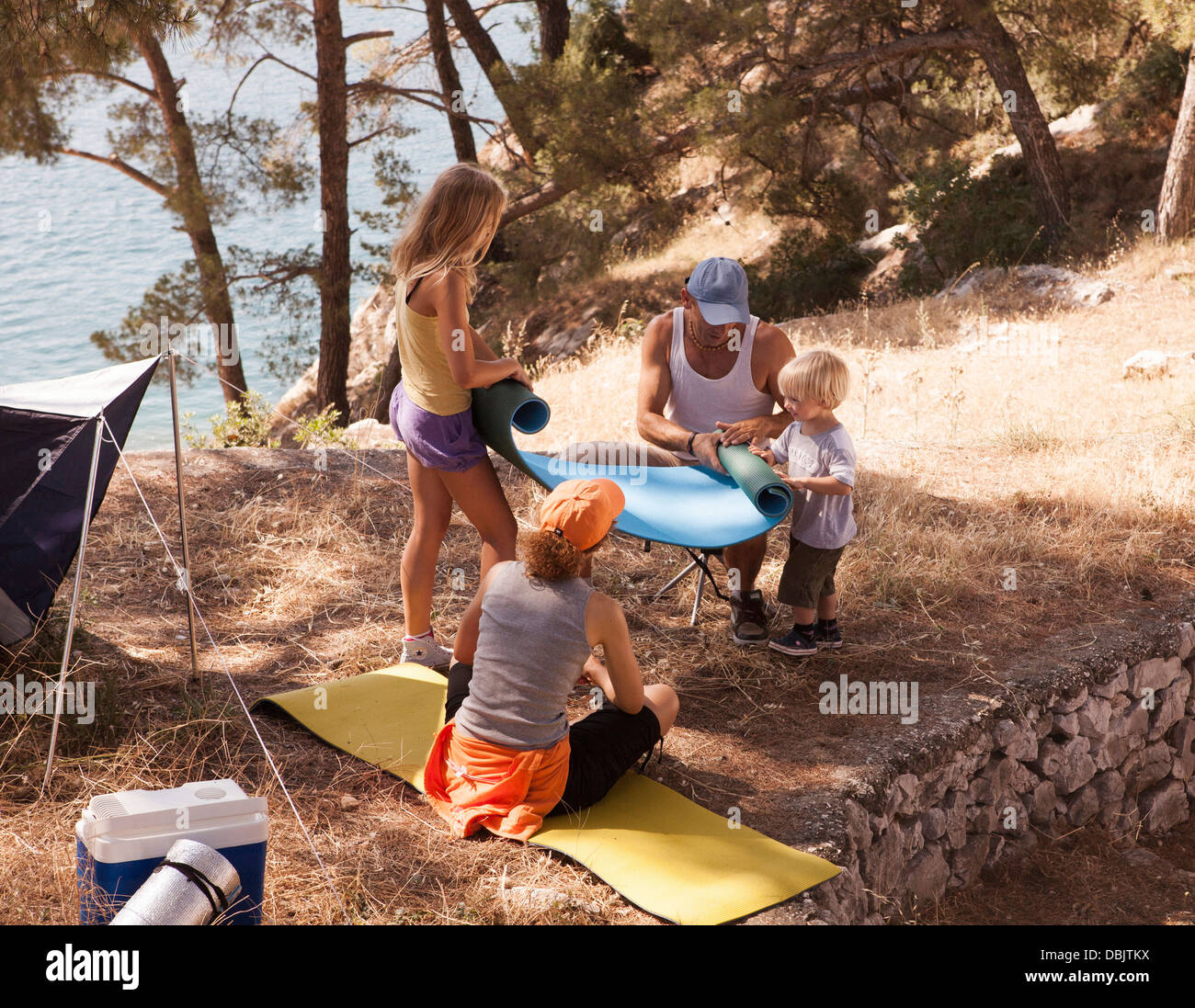 Croatia, Dalmatia, Parents with children on camping site Stock Photo ...