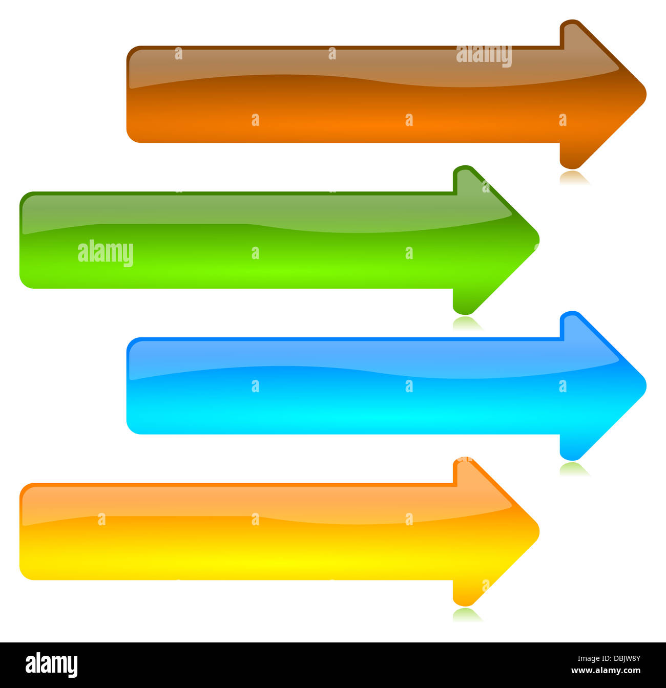 Colored and glossy arrows buttons set with reflection on white ...