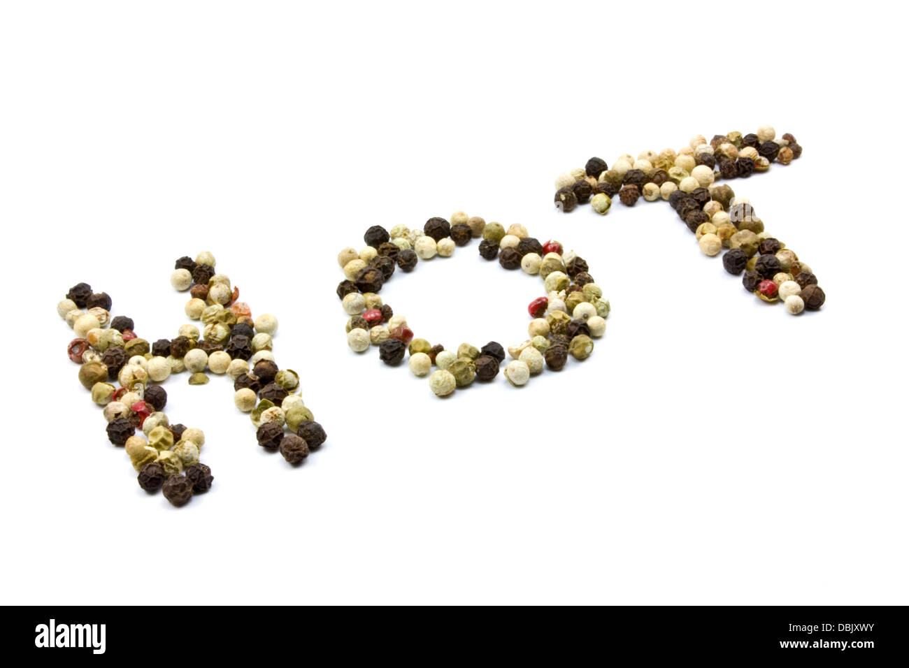 colourful peppercorns in shape of the word HOT isolated on white ...