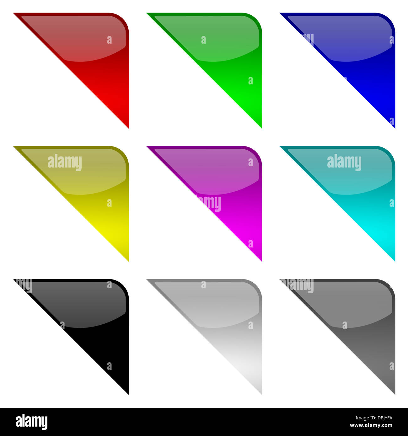 Colorful and glossy frame tag corners set on white background ...