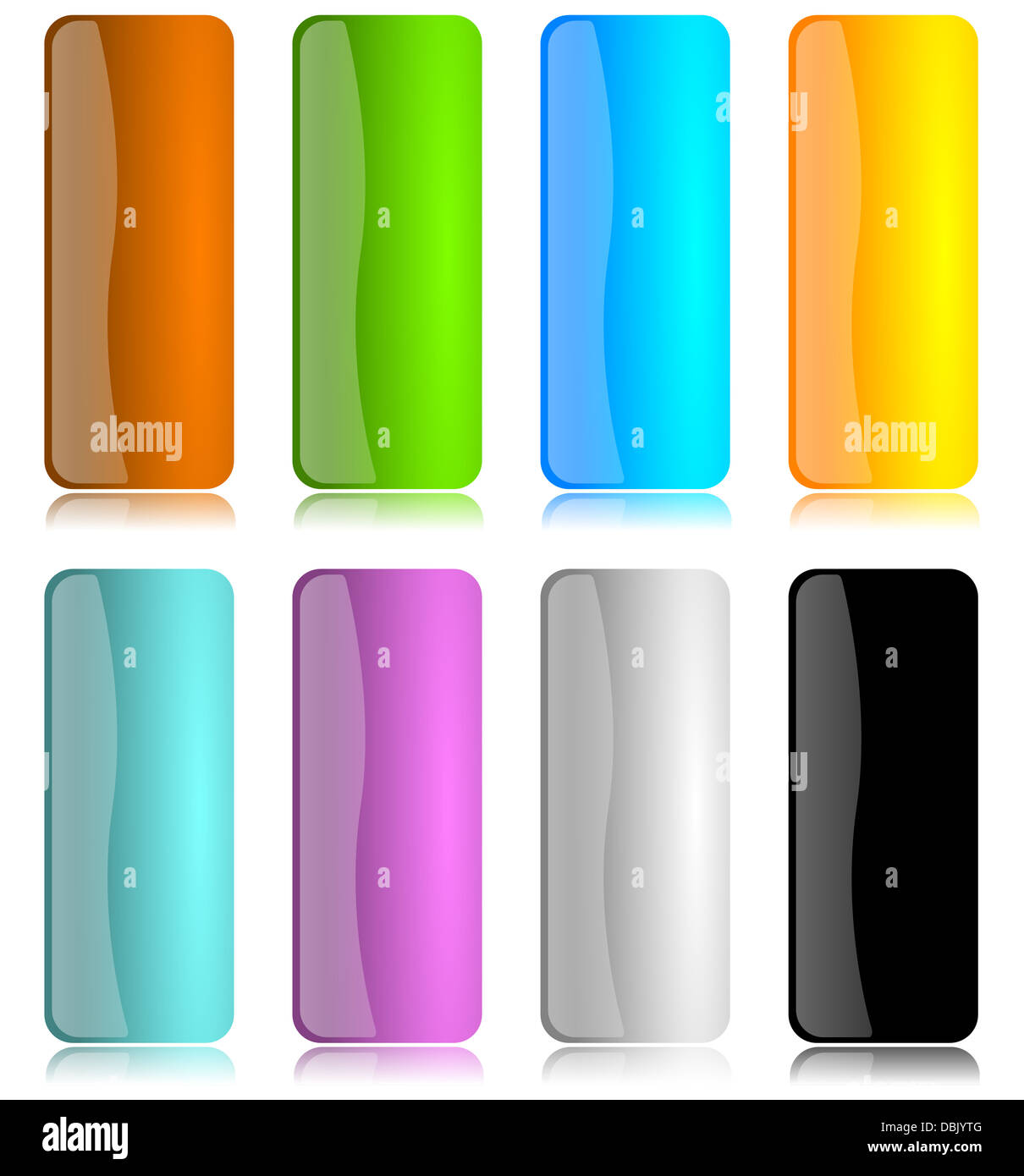 Colored and glossy vertical bar set with reflection on white background ...