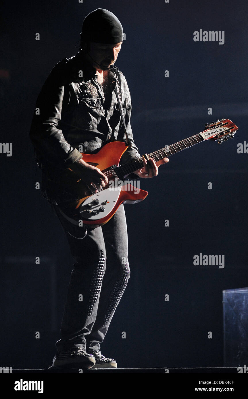 The Edge of U2 performing during the "U2 360 Degree" world tour at Sun ...