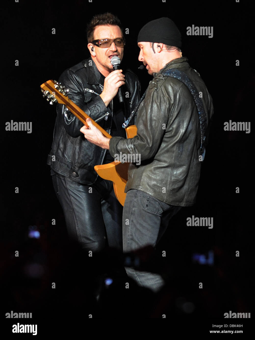Bono and The Edge of U2 performing during the "U2 360 Degree" world ...