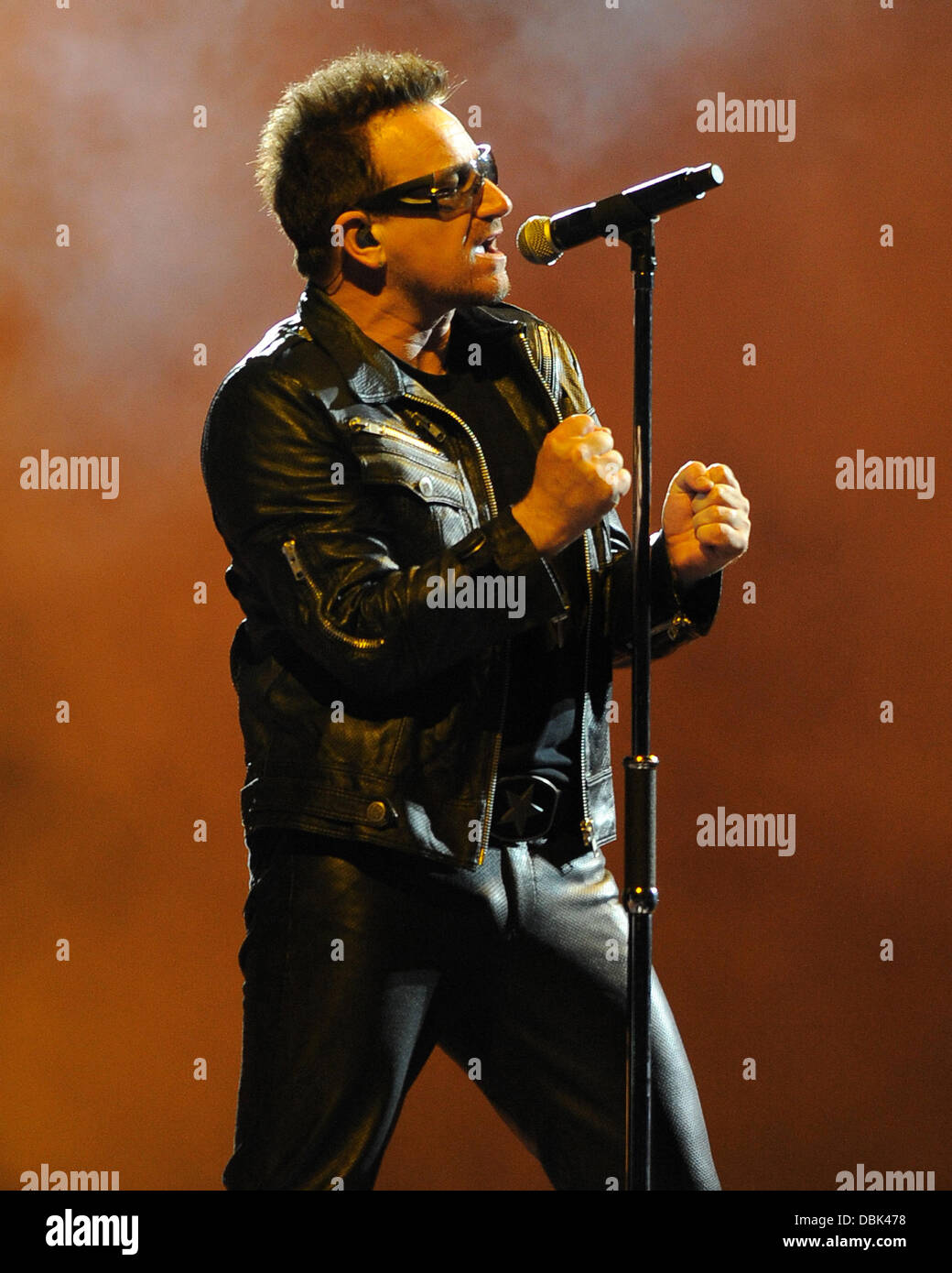 Bono of U2 performing during the "U2 360 Degree" world tour at Sun Life ...