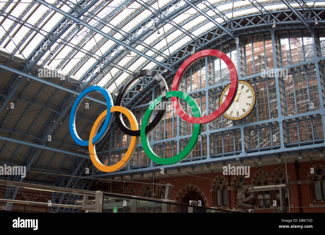 The Olympic Rings hang in St Pancras International station ahead of the ...