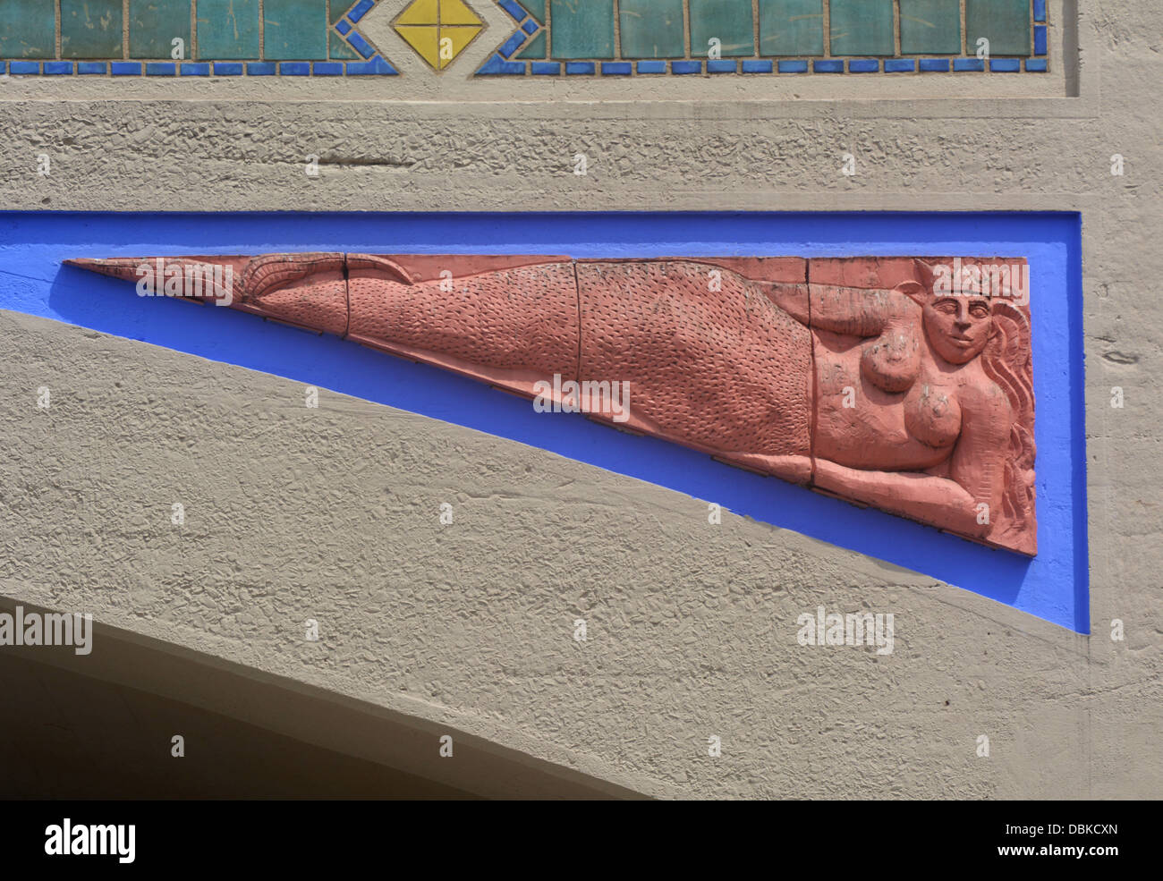 Mermaid bass relief by Deborah Masters at a subway overpass over Ocean ...