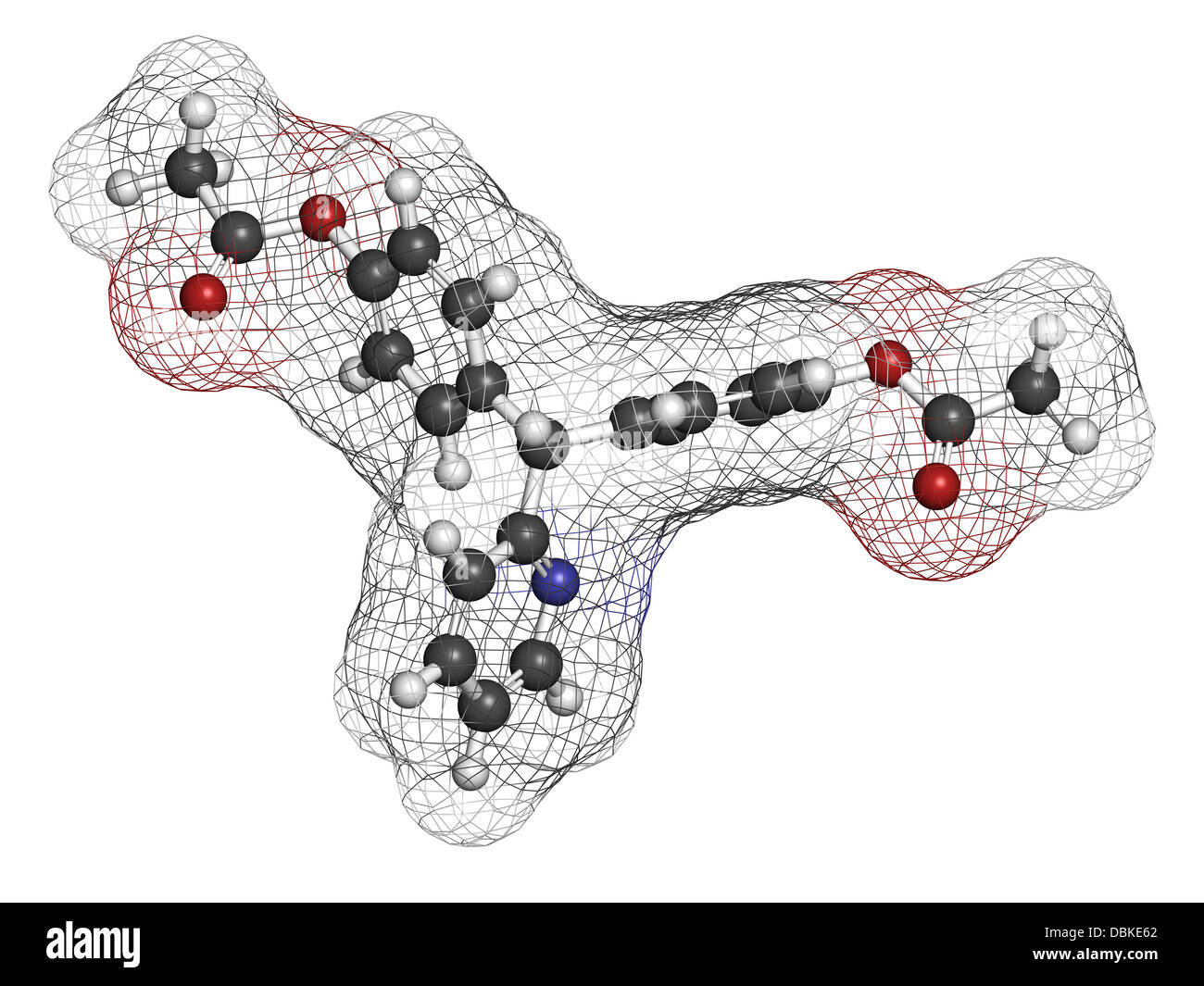 Bisacodyl laxative drug, chemical structure. Atoms are represented as ...