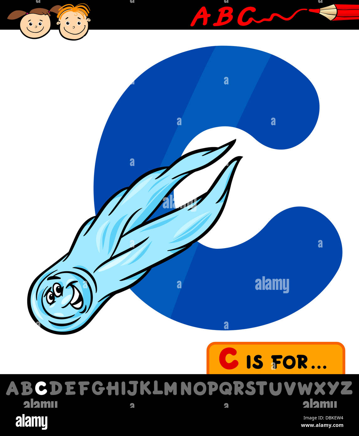 Cartoon illustration of cute capital letter c from alphabet for ...