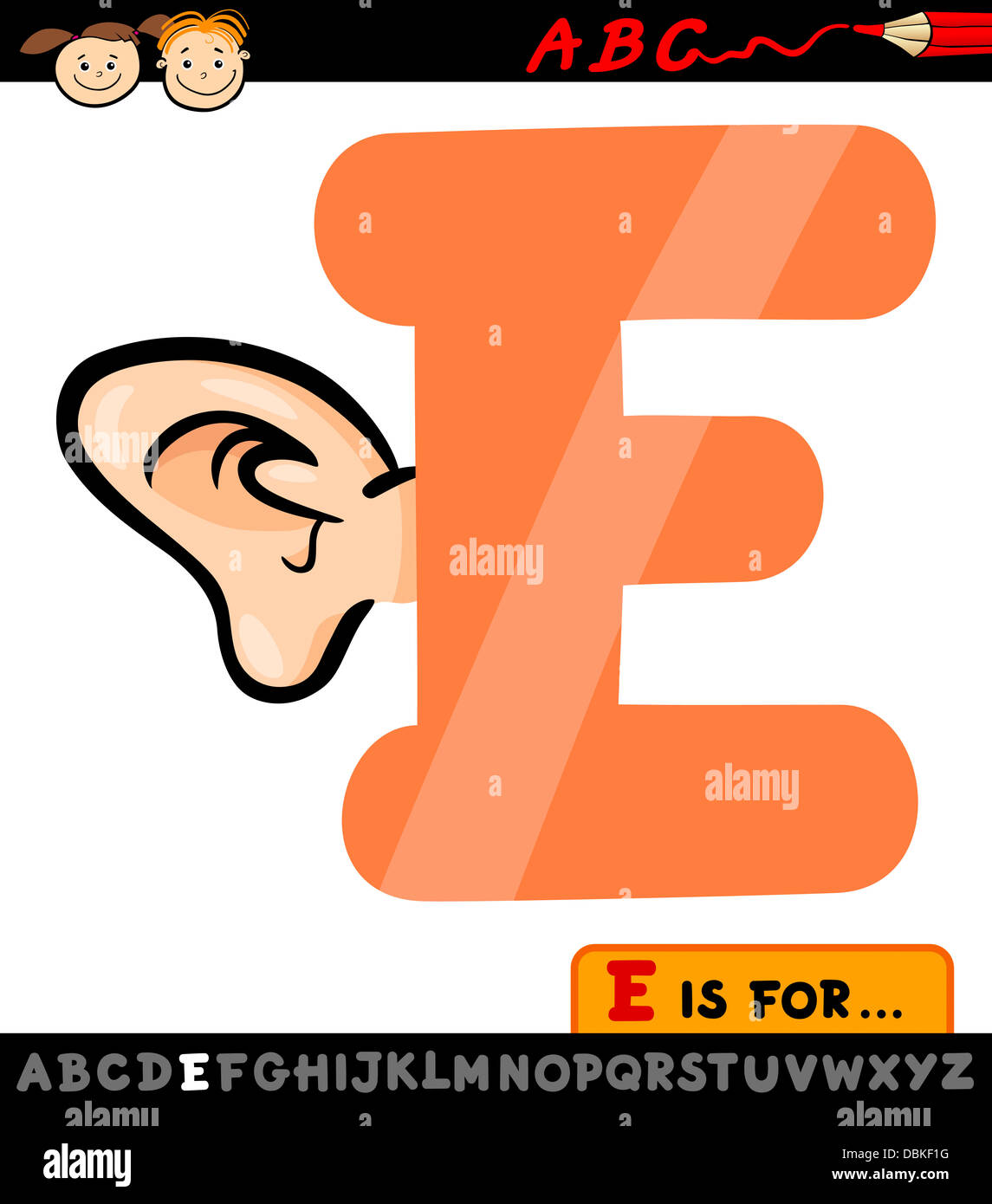 Cartoon Illustration of Capital Letter E from Alphabet with Ear for ...