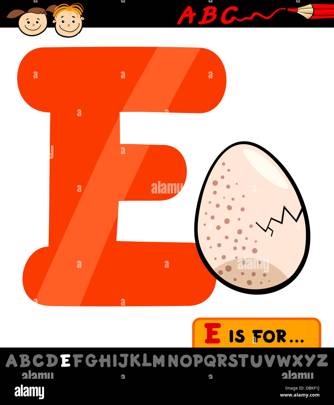 Cartoon Illustration of Capital Letter E from Alphabet with Egg for ...