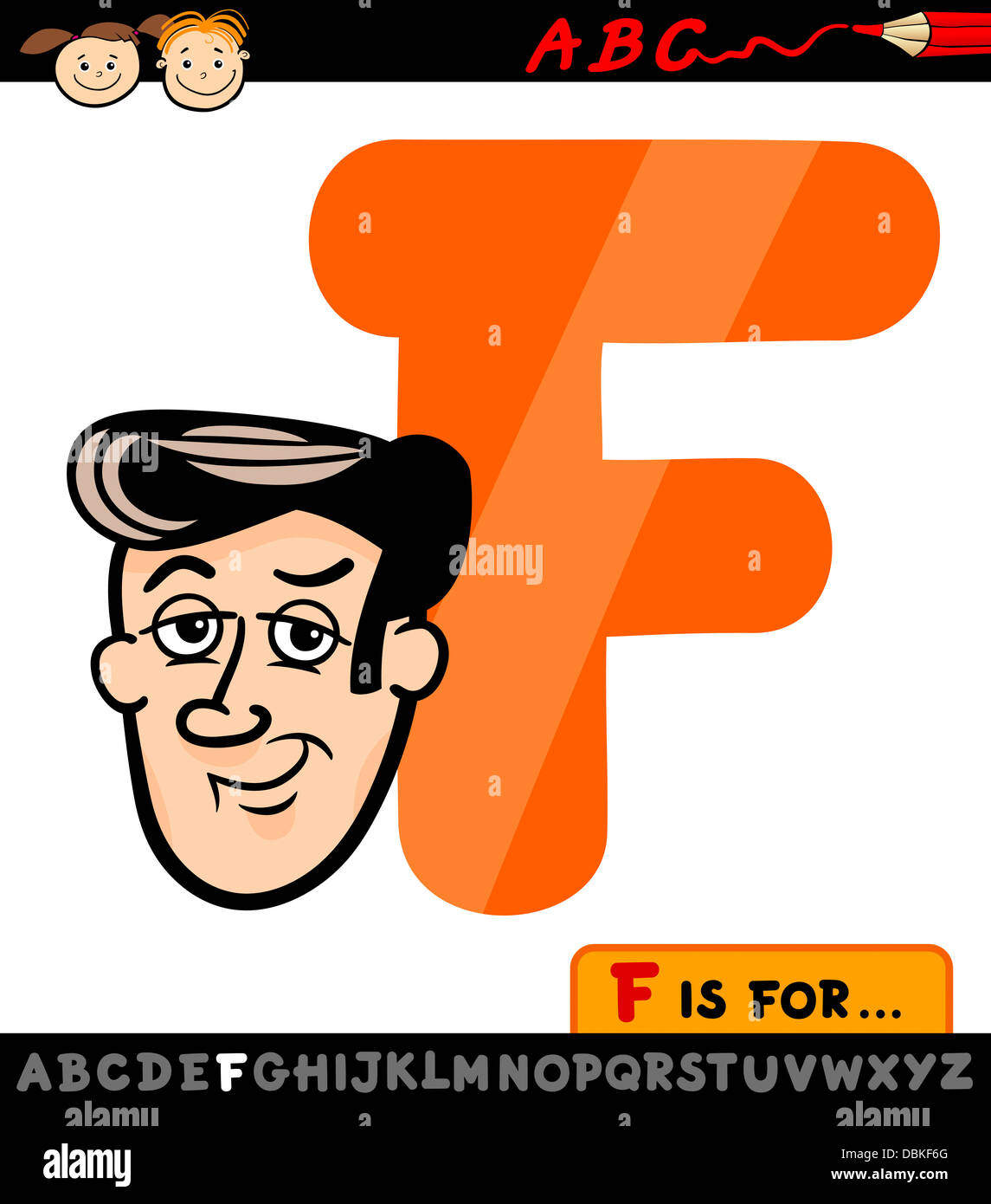 Cartoon Illustration of Capital Letter F from Alphabet with Face for ...