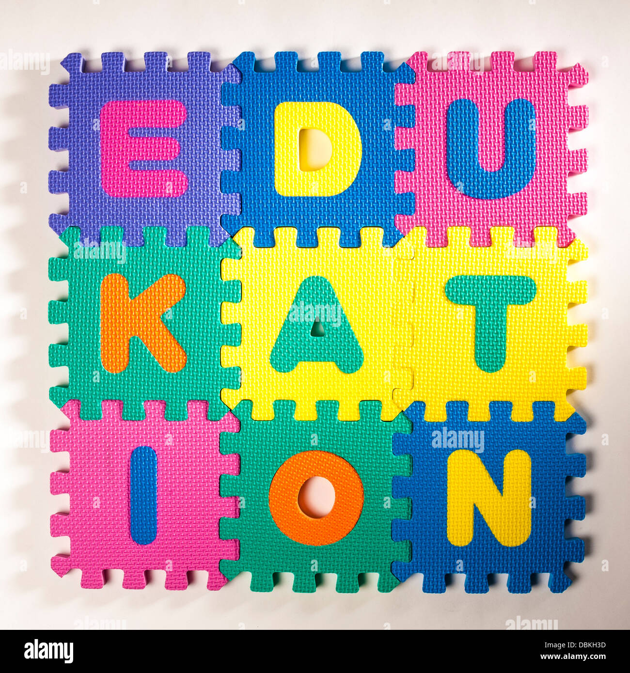 Interlocking foam letters spelling incorrectly the word Edukation Stock ...