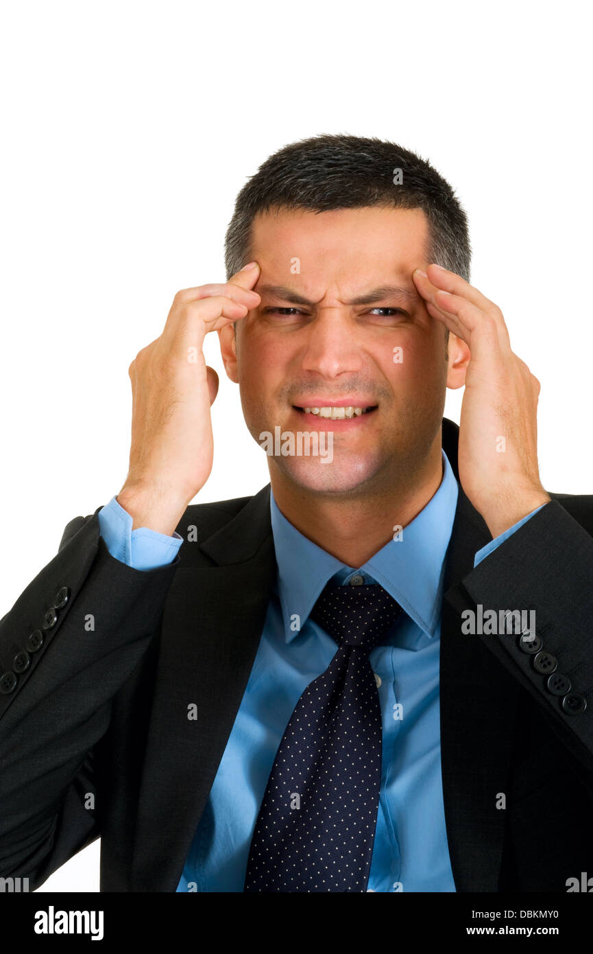 Businessman with headache Stock Photo - Alamy