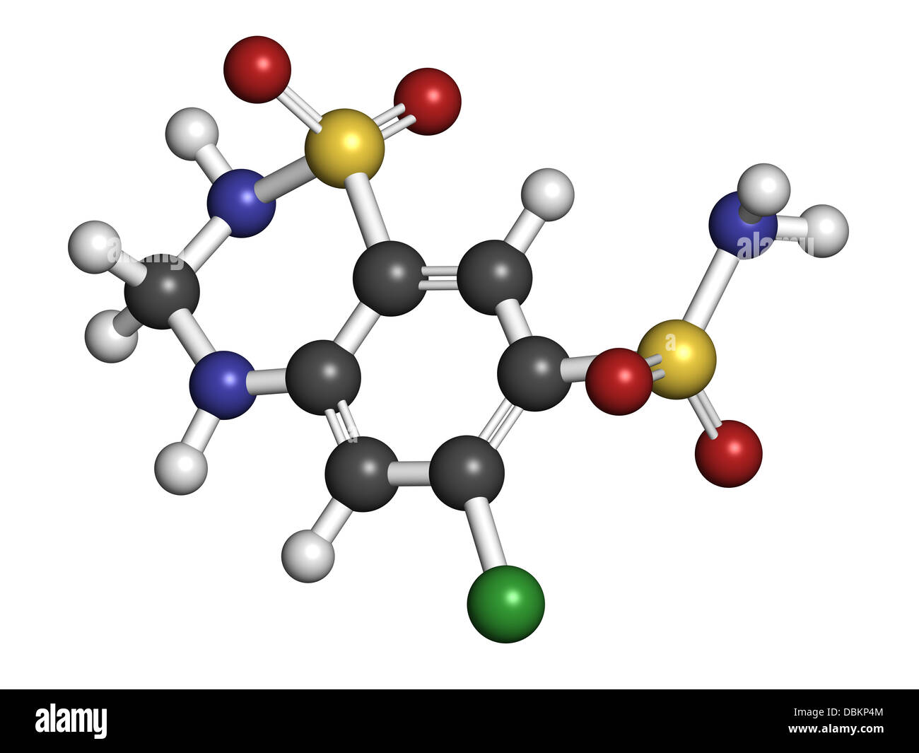 Hydrochlorothiazide diuretic drug, chemical structure. Atoms are ...
