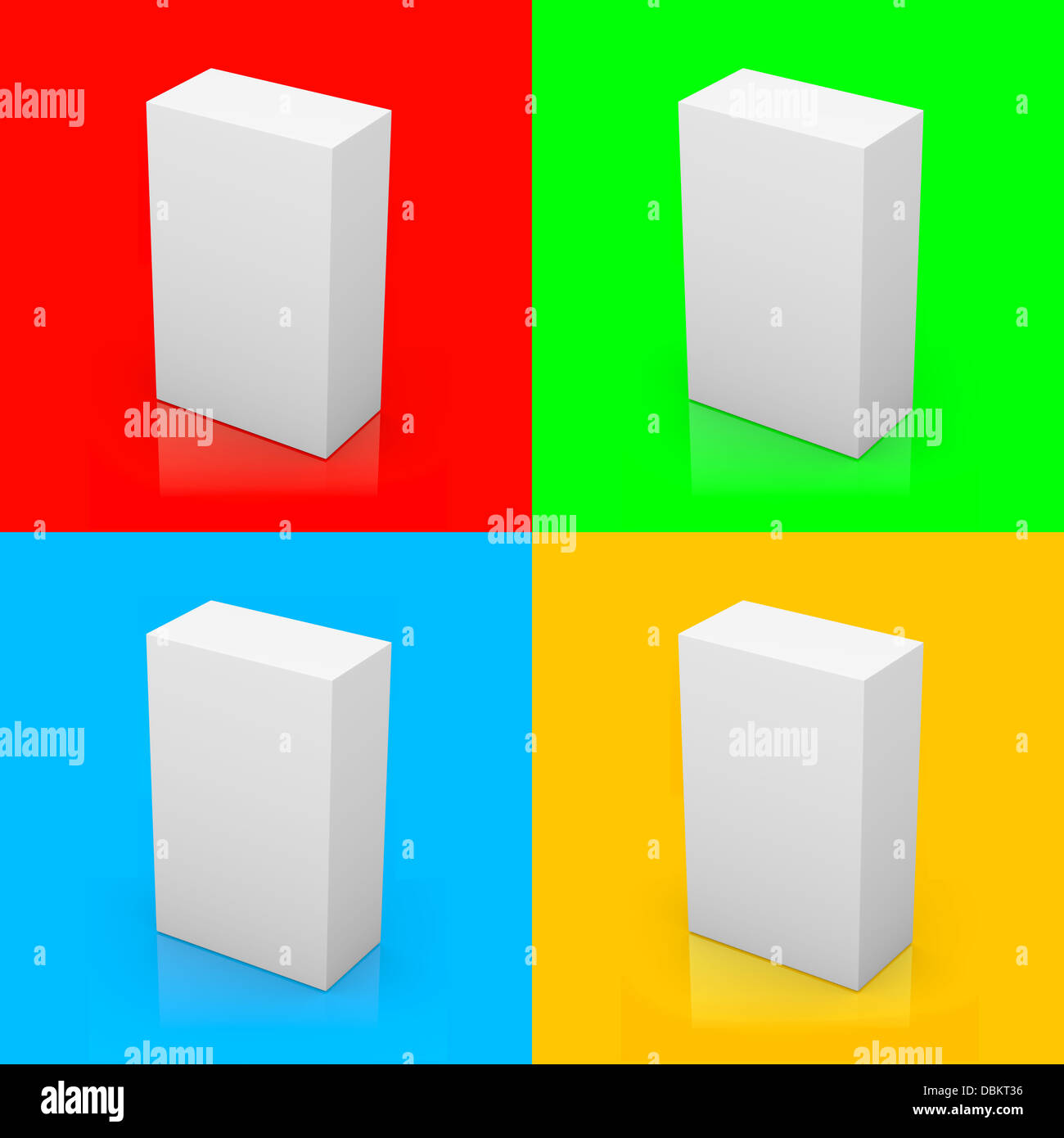 Blank box series on color background with reflection Stock Photo - Alamy