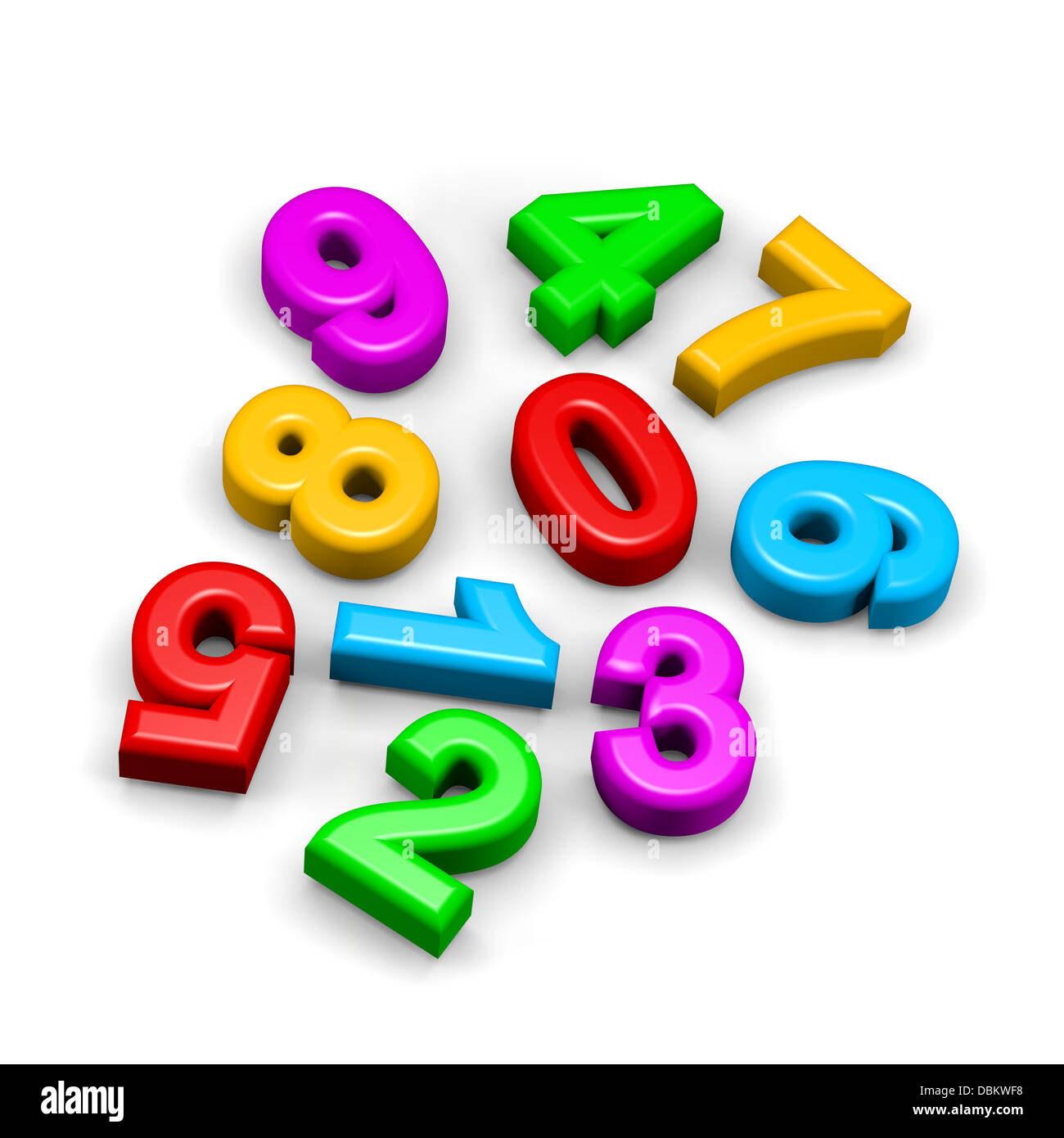 3D colorful funny disorderly digits on white background illustration ...