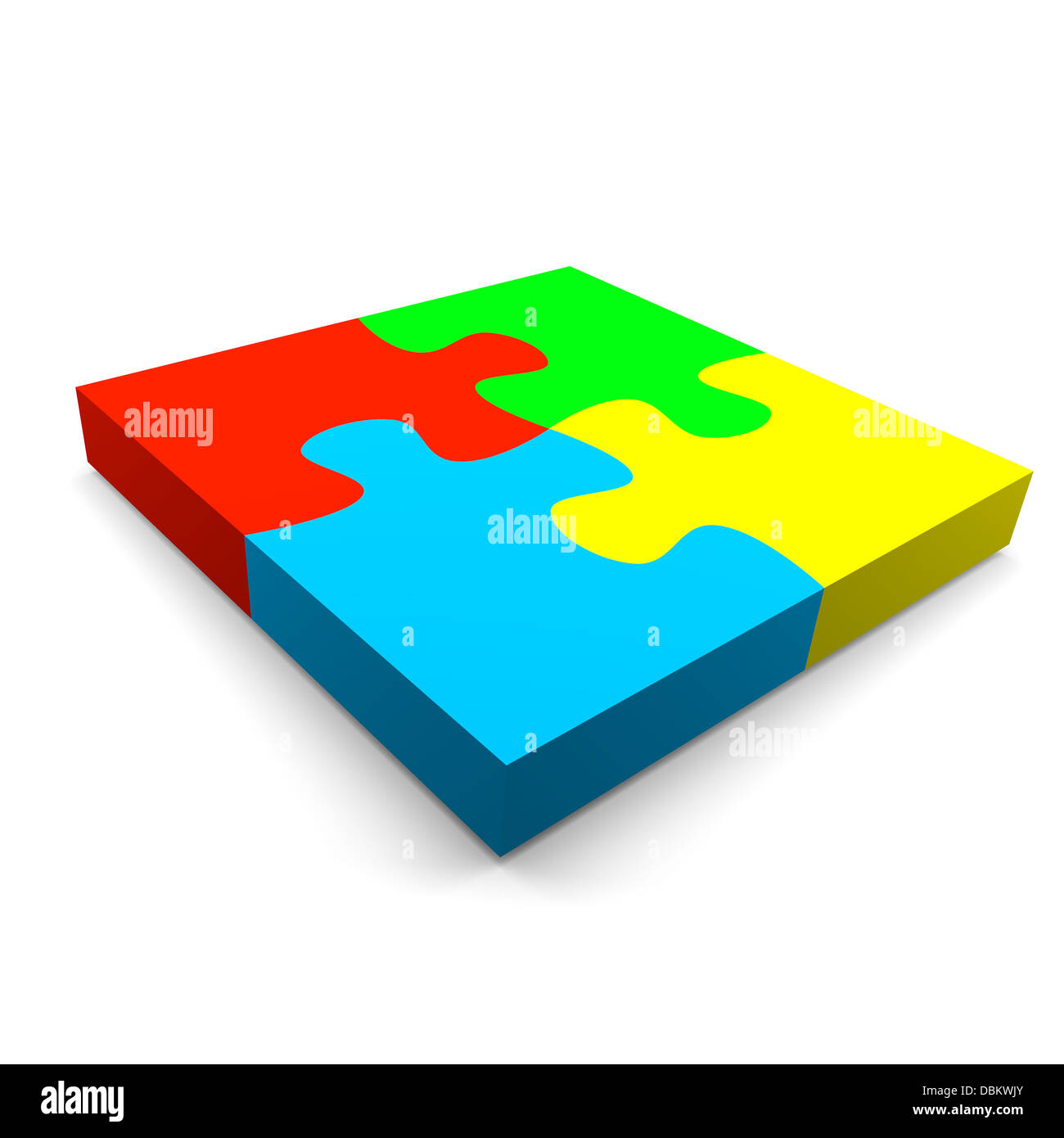 four color puzzle pieces combined cooperation concept on white ...