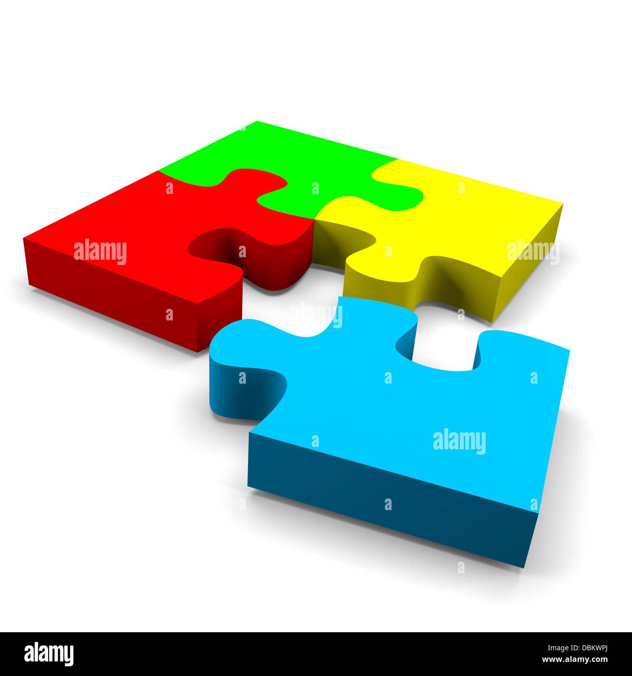 four color puzzle pieces combined solution concept on white background ...