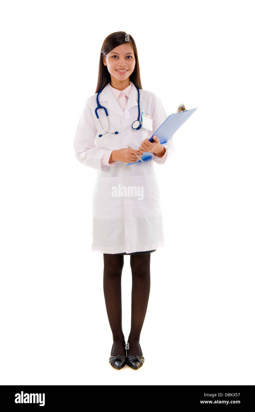 asian female doctor writing isolated on white background Stock Photo ...