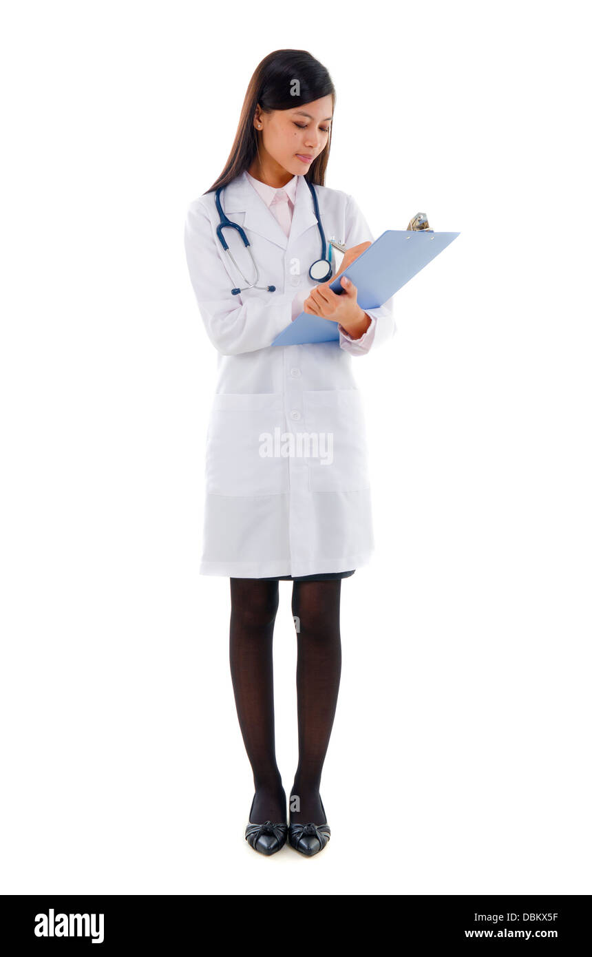 asian female doctor writing isolated on white background Stock Photo ...