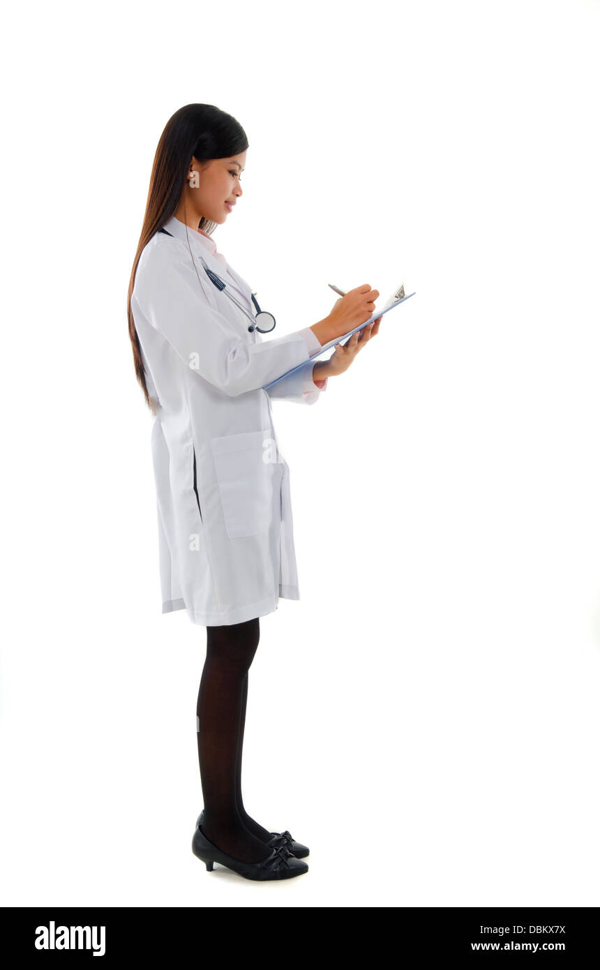 asian female doctor writing isolated on white background Stock Photo ...