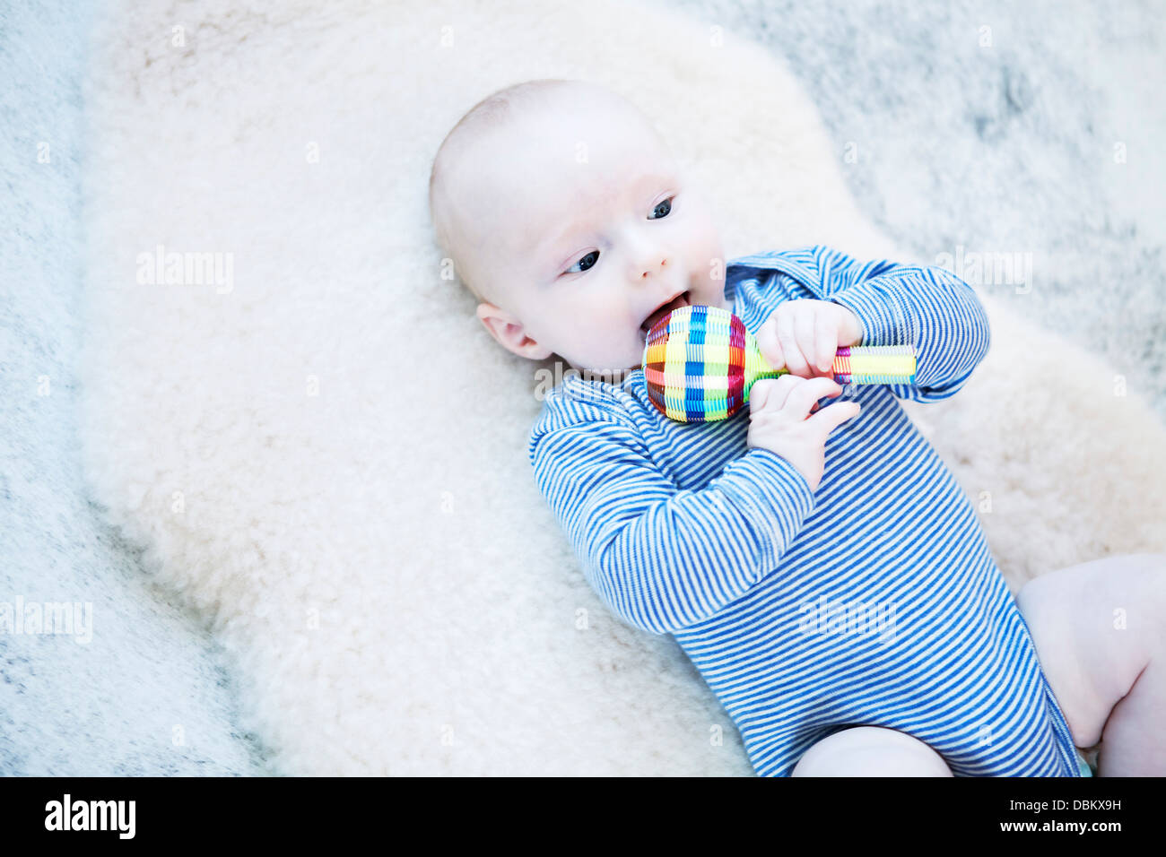 Baby boy playing with rattle, Munich, Bavaria, Germany Stock Photo - Alamy
