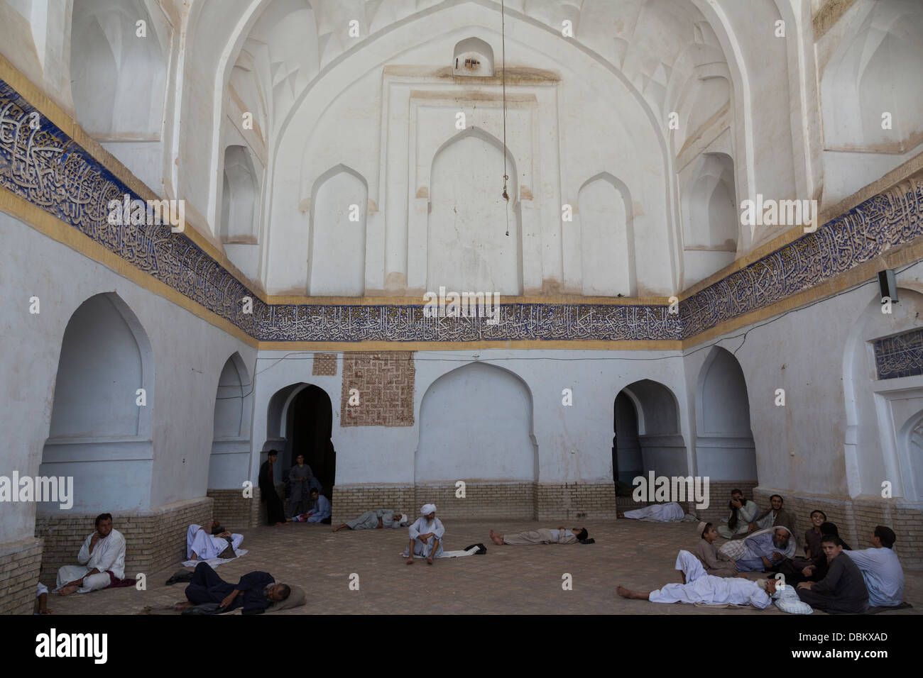 interior of south ayvan, showing Timurid stucco inscription, Friday Mosque, Herat, Afghanistan ...