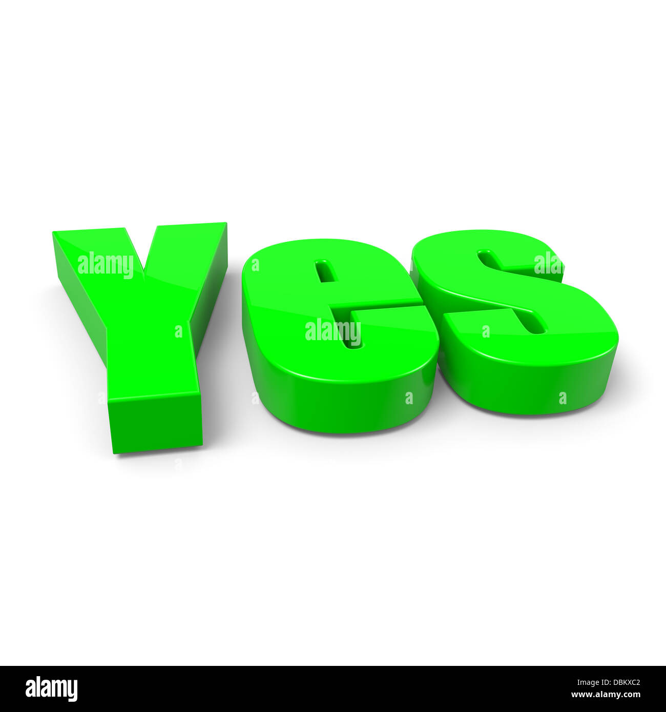 Yes English Green Text on White Background with Shadow 3D Illustration ...