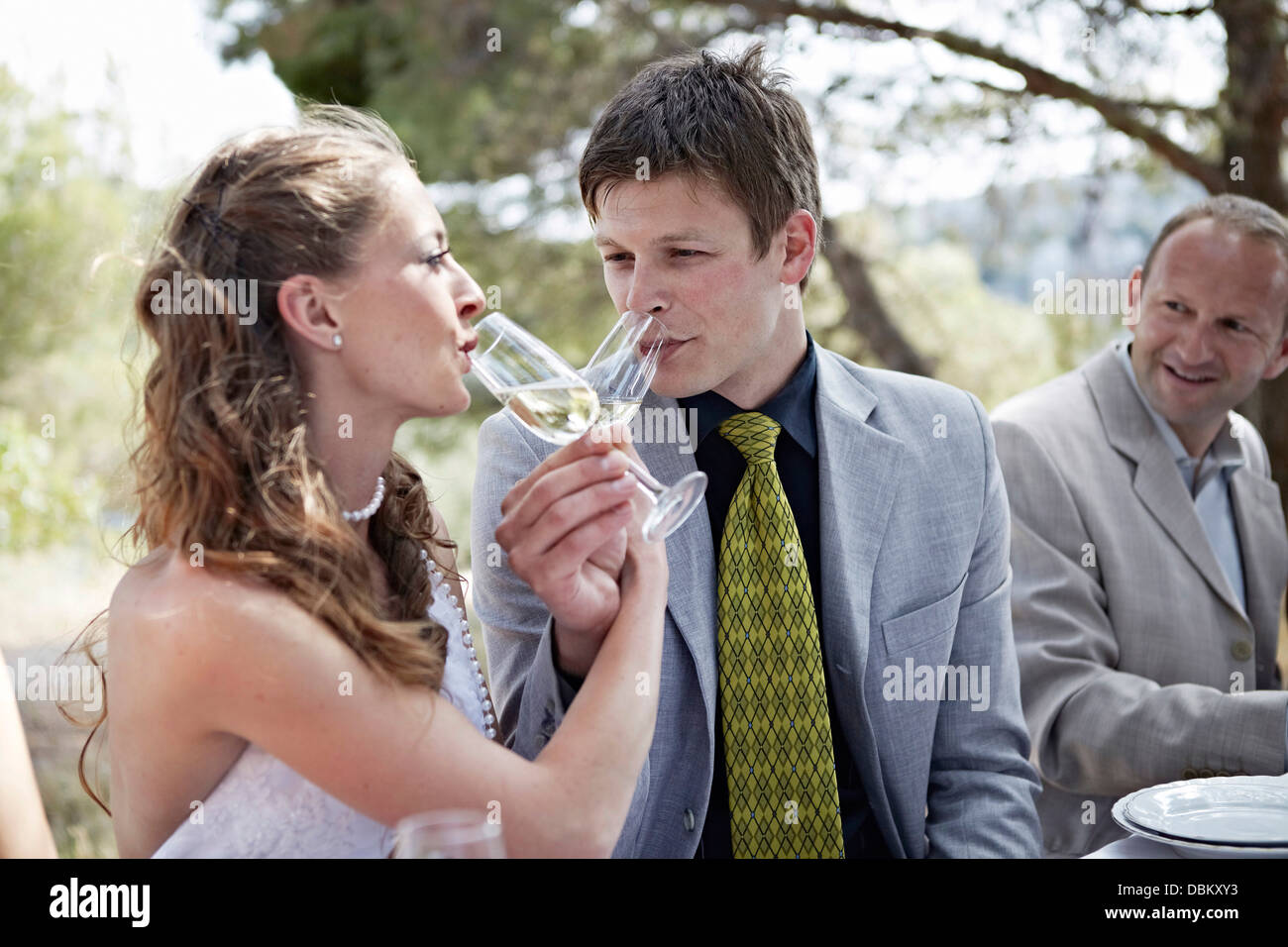Bride And Groom Drinking Champagne, Croatia, Europe Stock Photo - Alamy