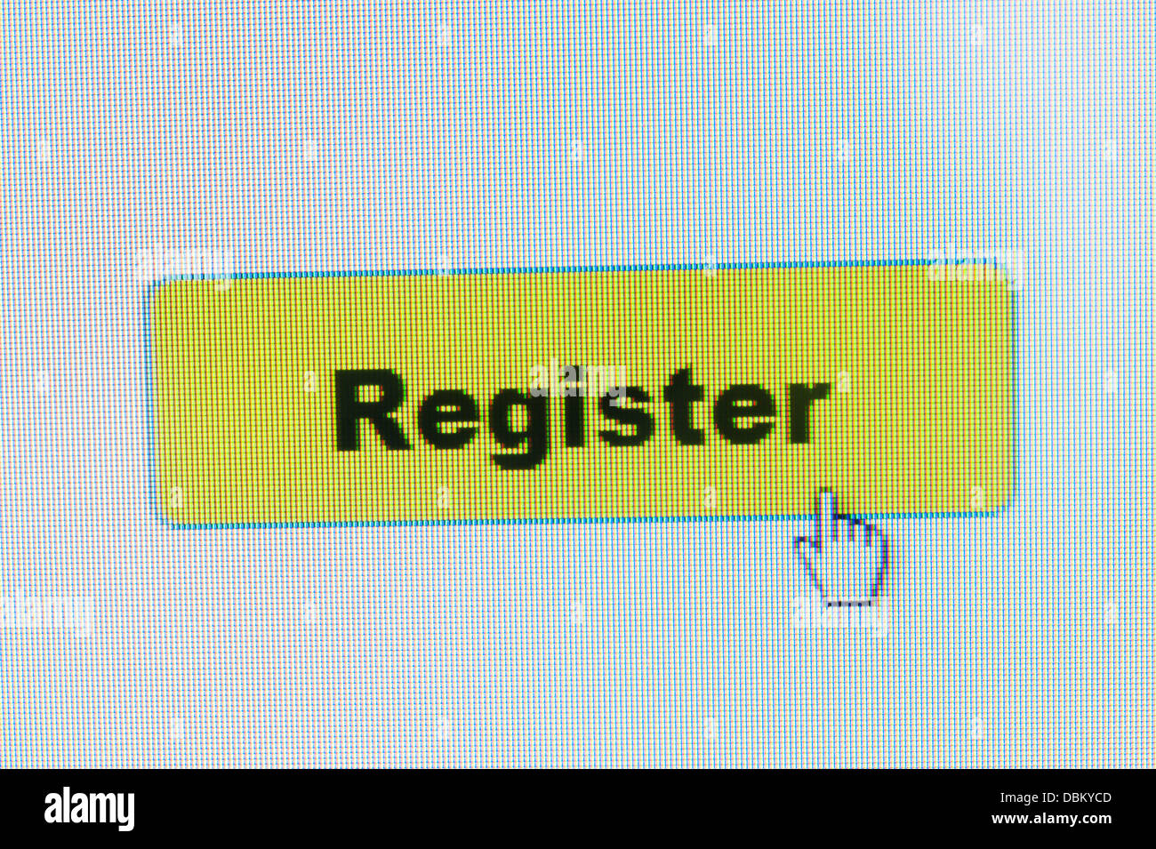 Register button and mouse cursor on computer screen Stock Photo - Alamy