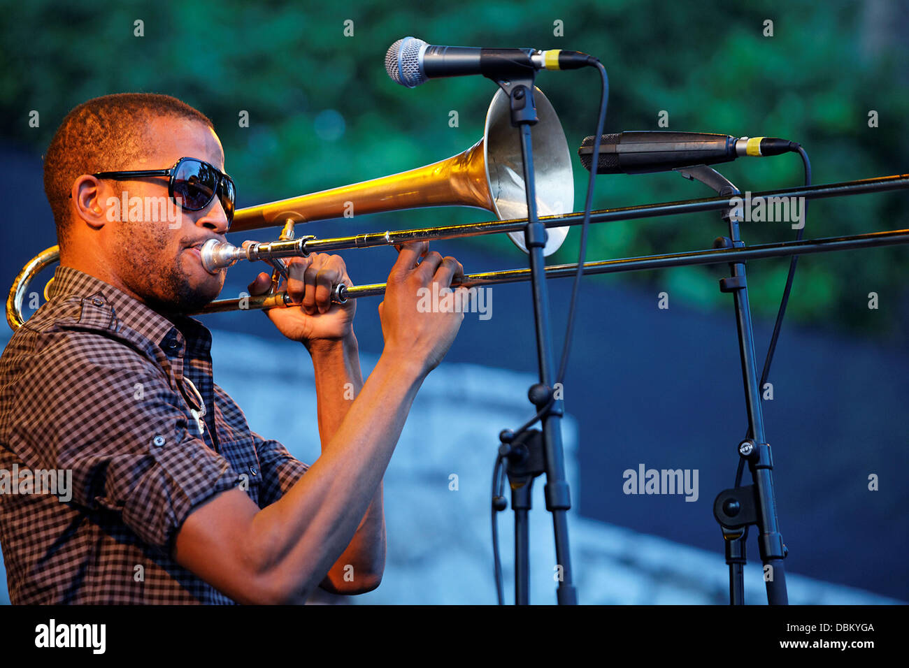 Troy Andrews of Trombone Shorty & Orleans Avenue, performing on stage ...