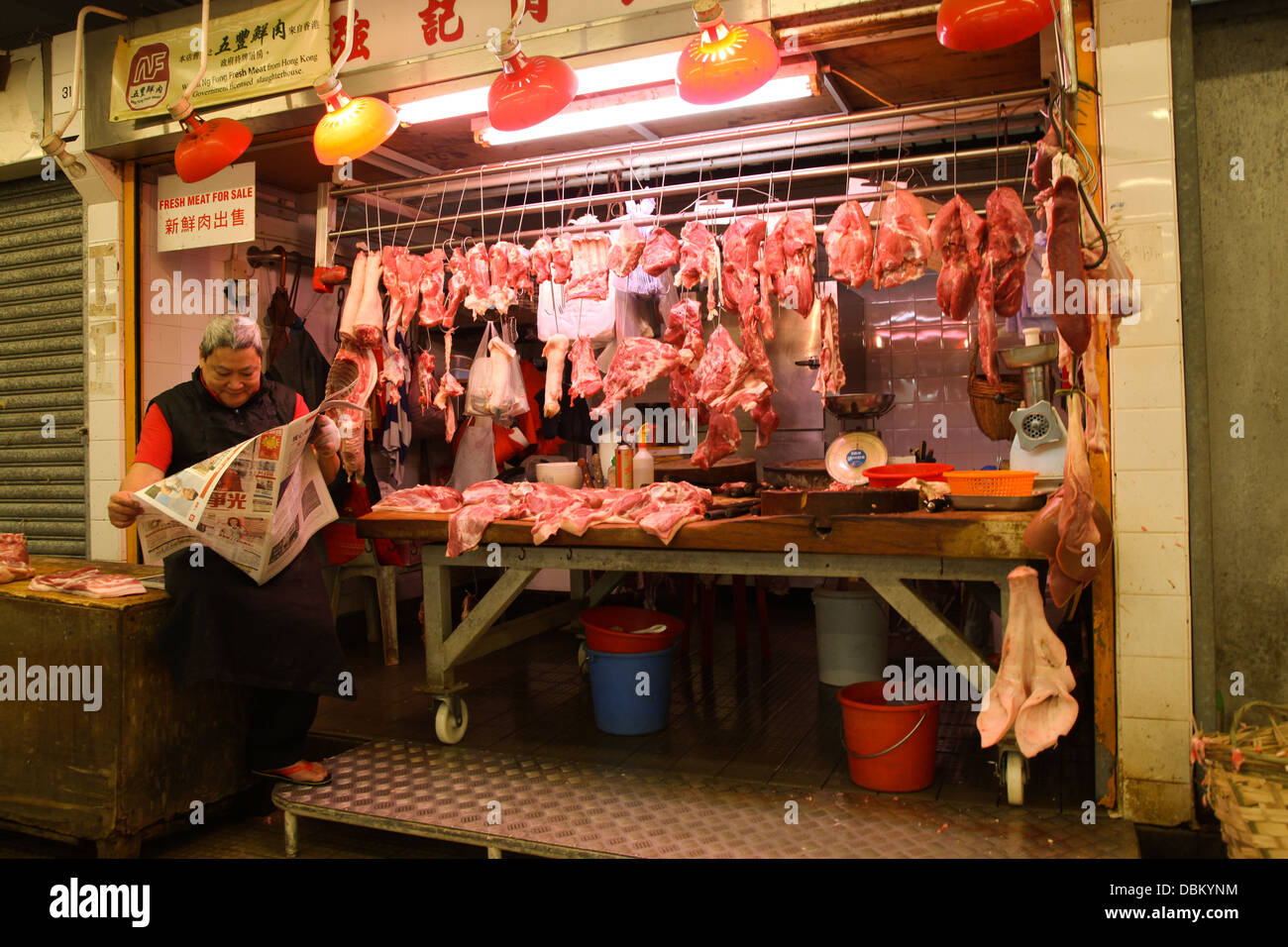 butchers market stall chinese meet market Stock Photo - Alamy