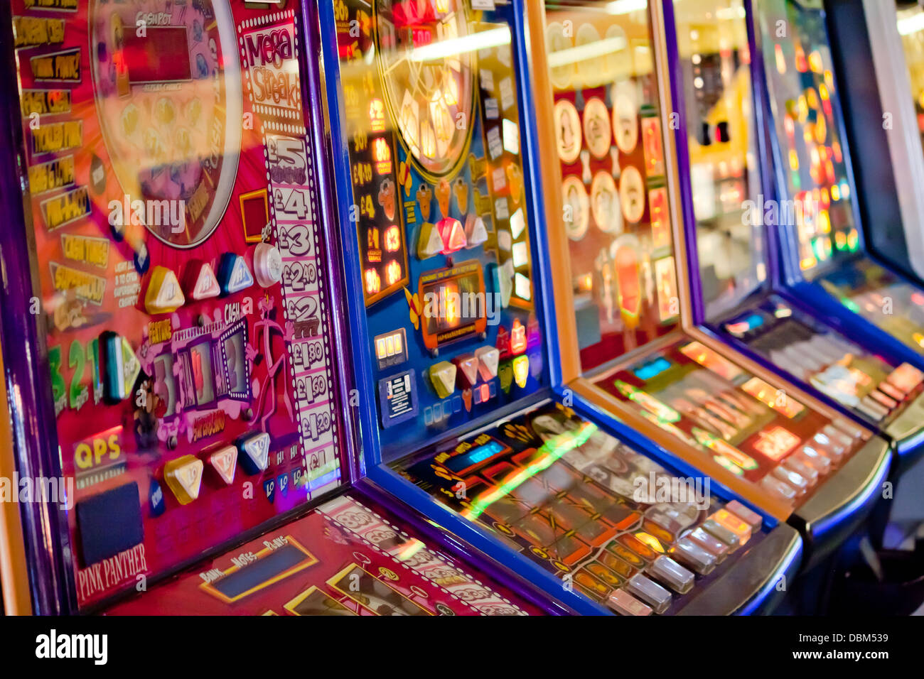 A fun fair arcades by the seafront with fruit machines and penny ...