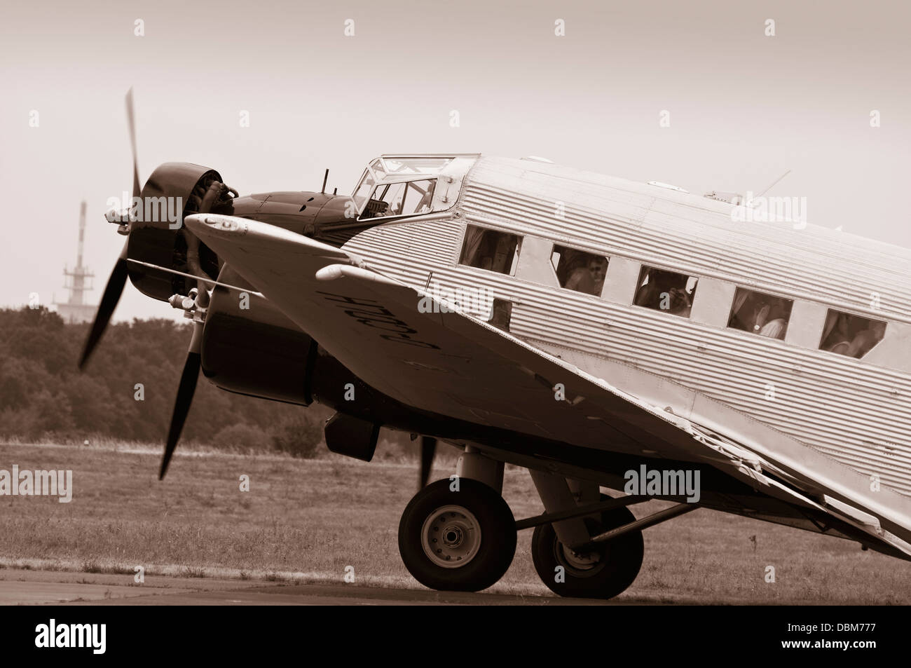 Junkers JU 52, historic German propeller aircraft starting Stock Photo ...