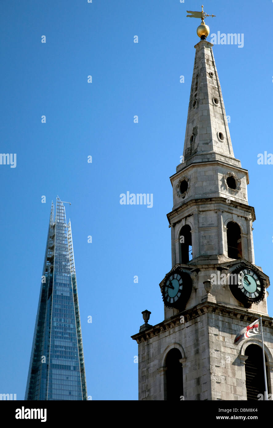 Spire of St George the Martyr, Borough, London and The Shard Stock ...